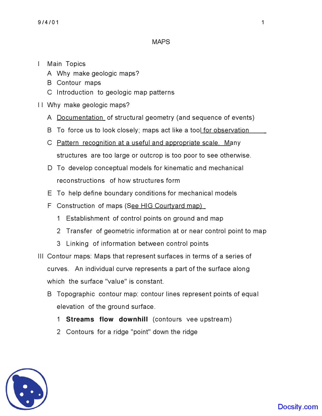 Geologic Map Field Geology Lecture Notes Docsity