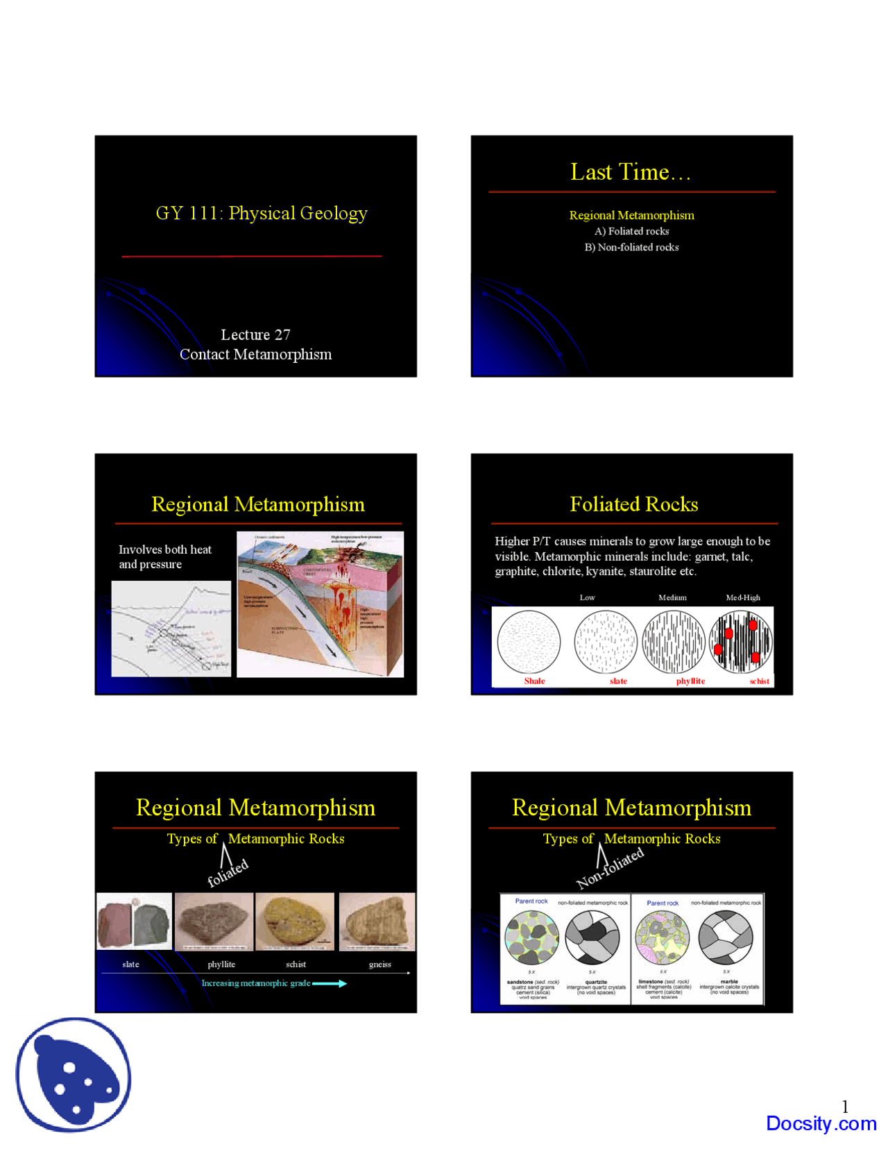 Contact Metamorphism General Geology Lecture Slides Docsity
