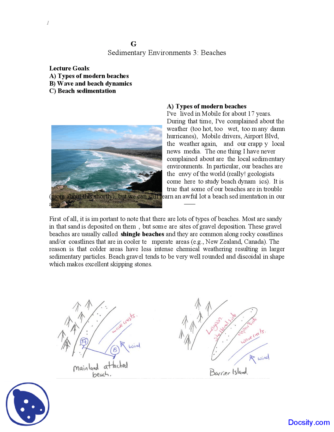 Beaches General Geology Lecture Notes Docsity