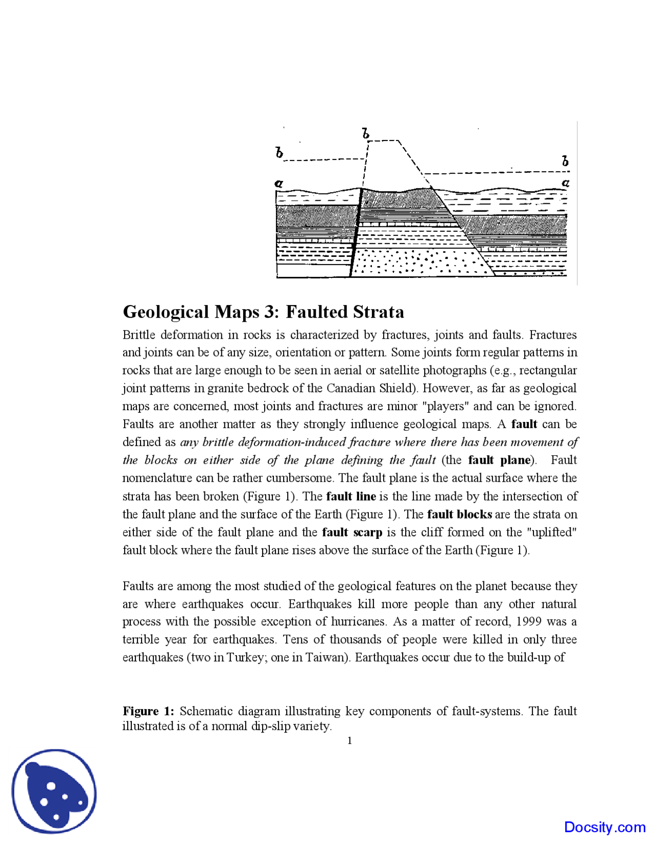 Faulted Strata - General Geology - Lecture Notes - Docsity