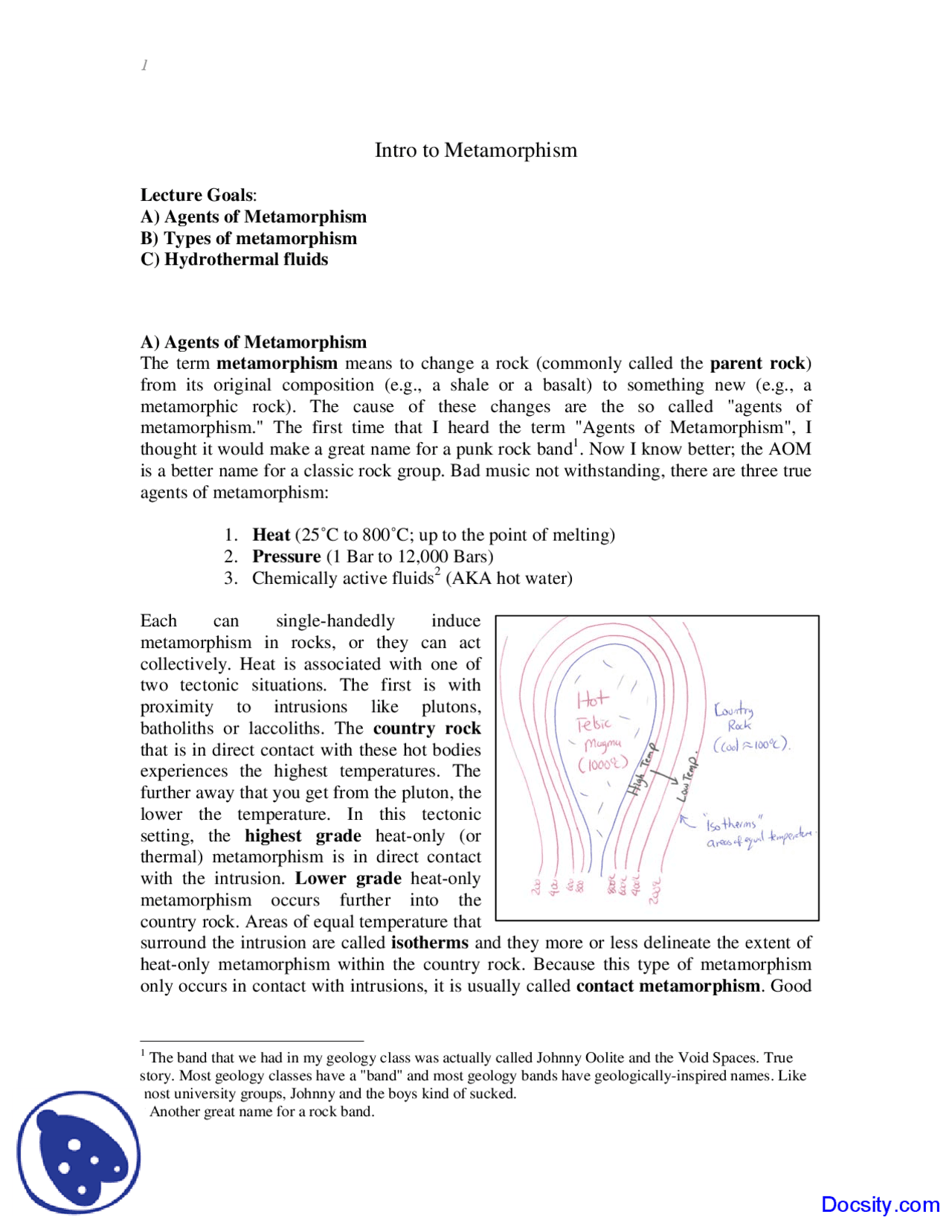 Intro To Metamorphism General Geology Lecture Notes Docsity