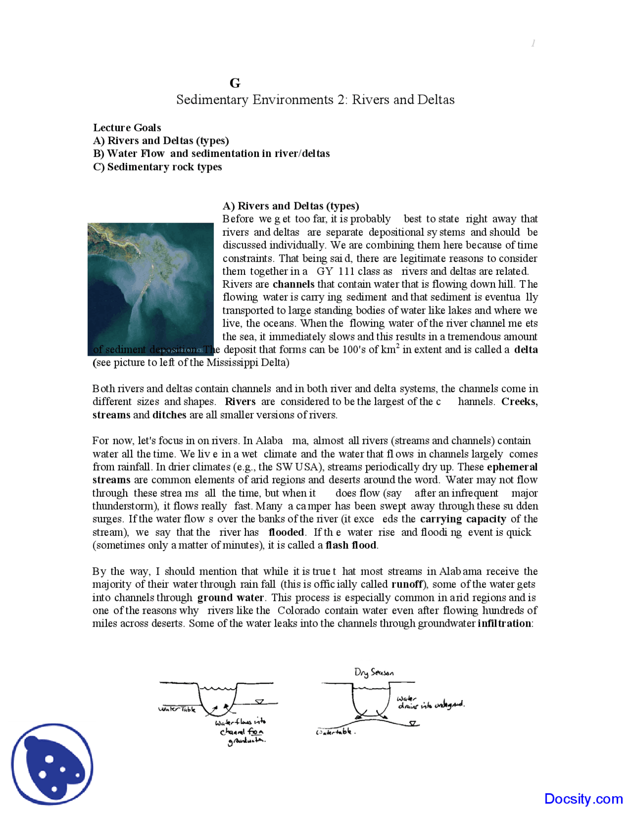 Rivers And Deltas General Geology Lecture Notes Docsity