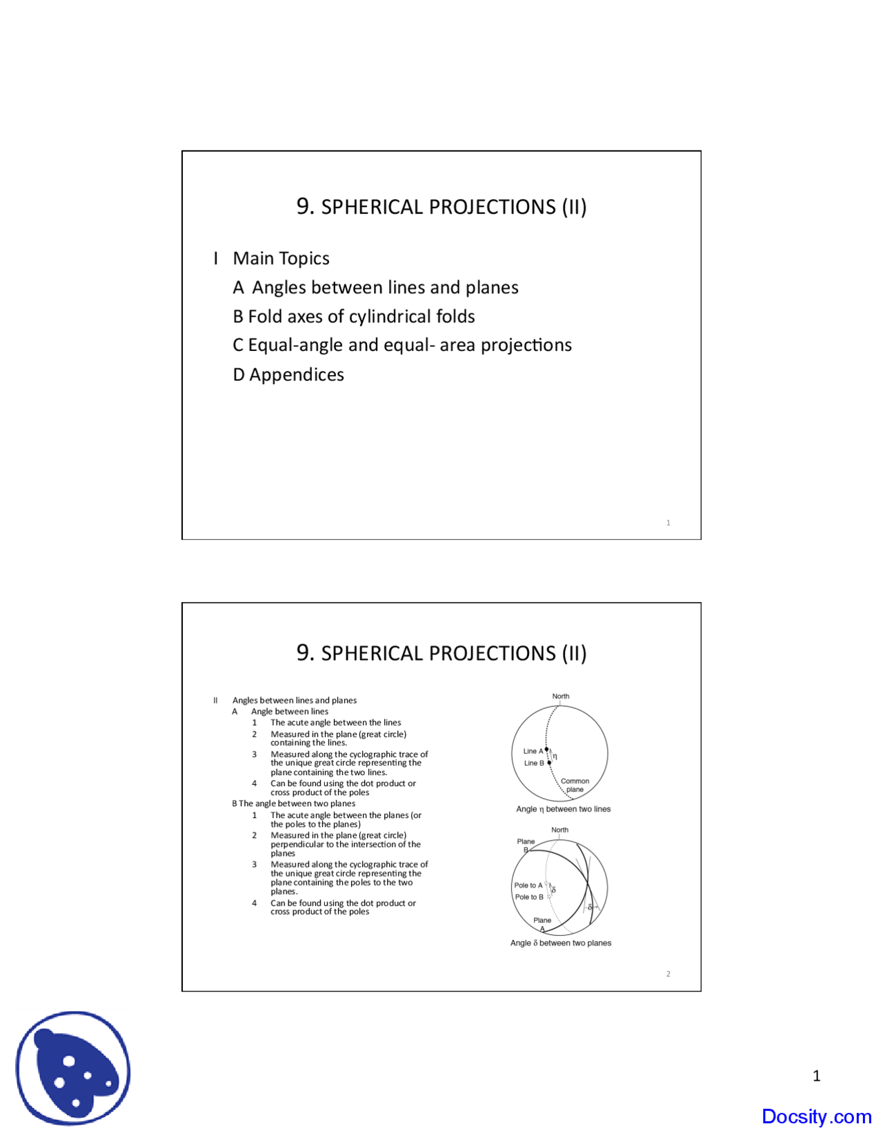 Spherical Projections Ii Field Geology Lecture Slides Docsity