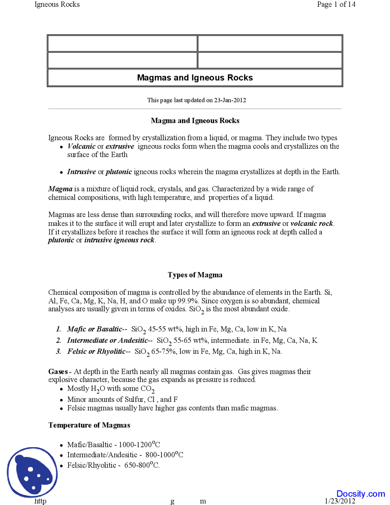 Igneous Rocks - General Geology - Lecture Notes | Study notes Geology ...