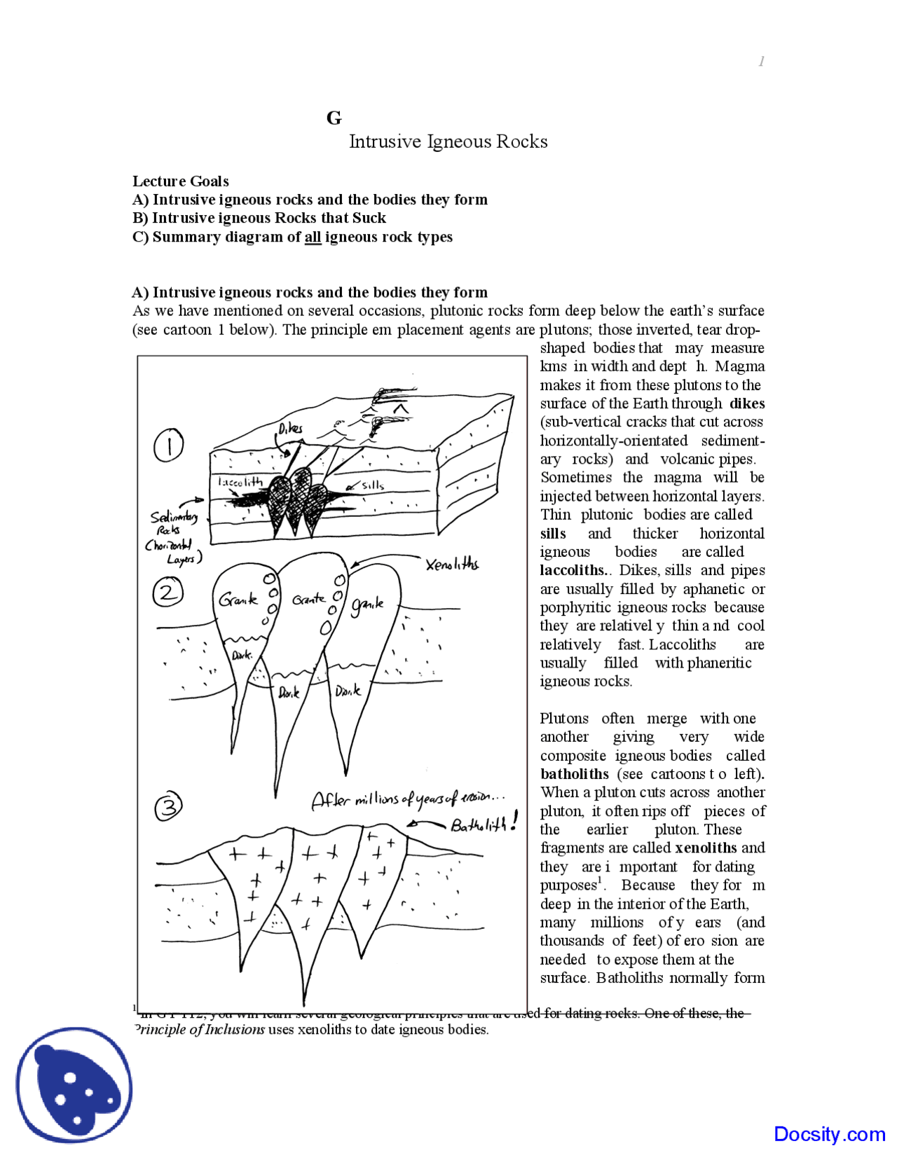 Intrusive Igneous Rocks General Geology Lecture Notes Docsity