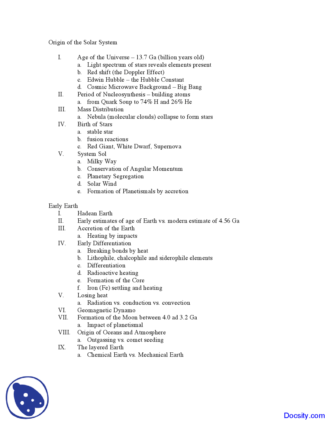 Solar System General Geology Lecture Notes Docsity