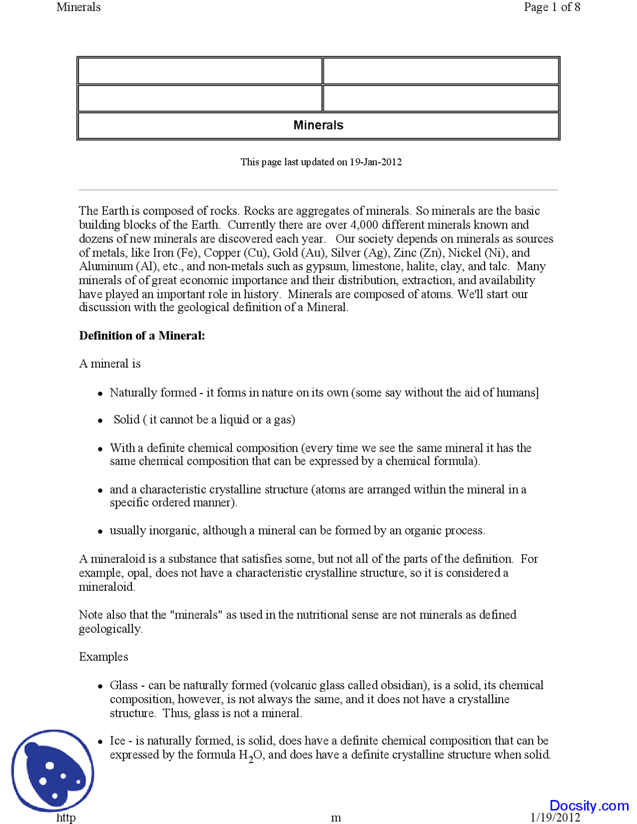 Minerals General Geology Lecture Notes Docsity