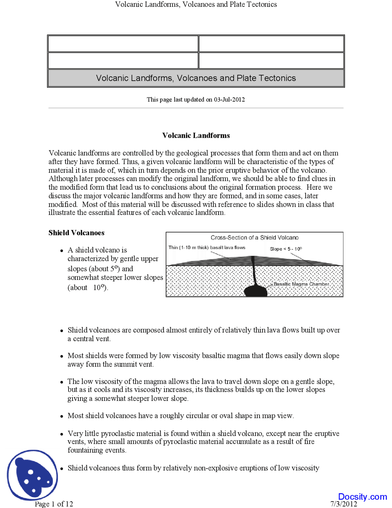 Volcanic Landforms General Geology Lecture Notes Docsity