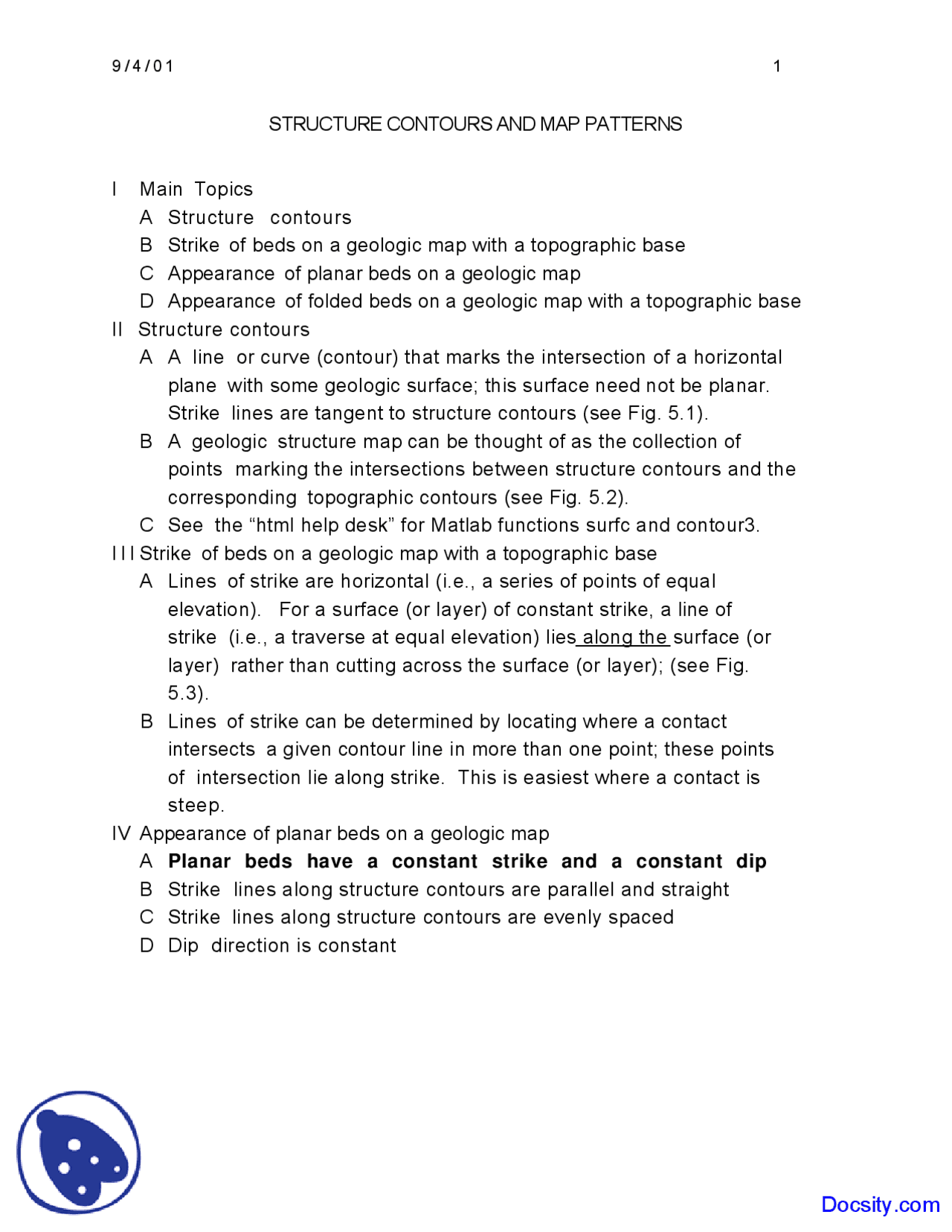 Structure Contours Field Geology Lecture Notes Docsity