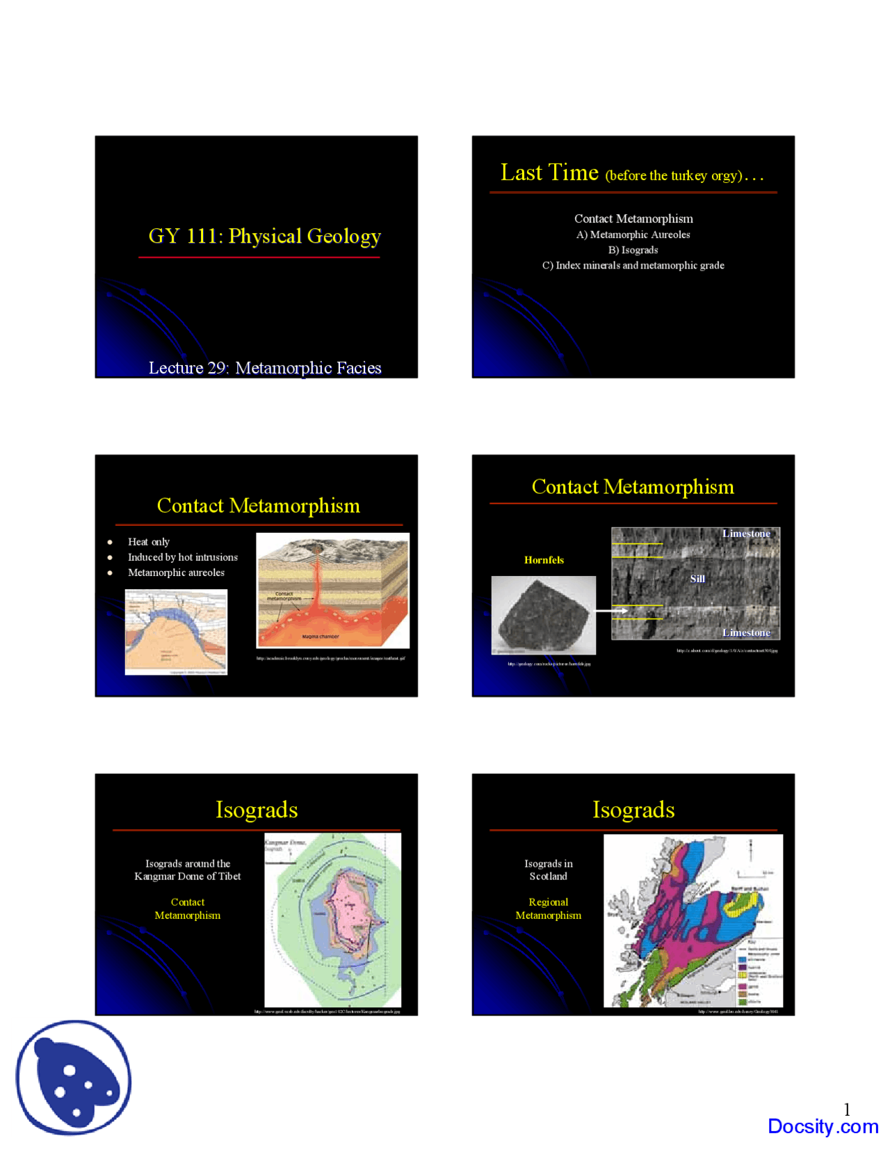 Metamorphic Facies General Geology Lecture Slides Docsity