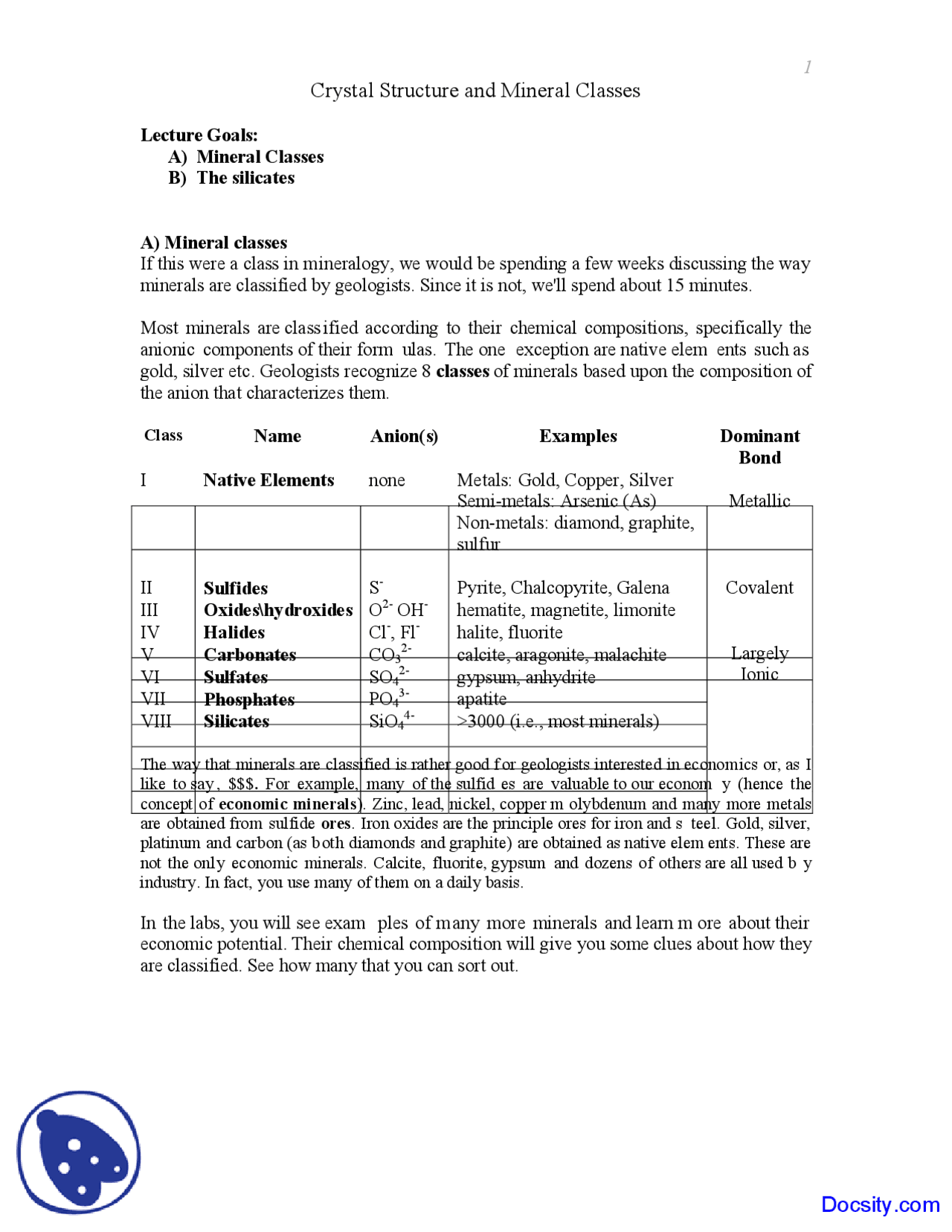 Crystal Structure General Geology Lecture Notes Docsity