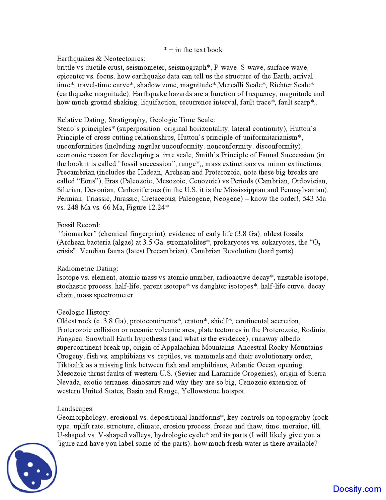 Earthquakes General Geology Quiz Docsity