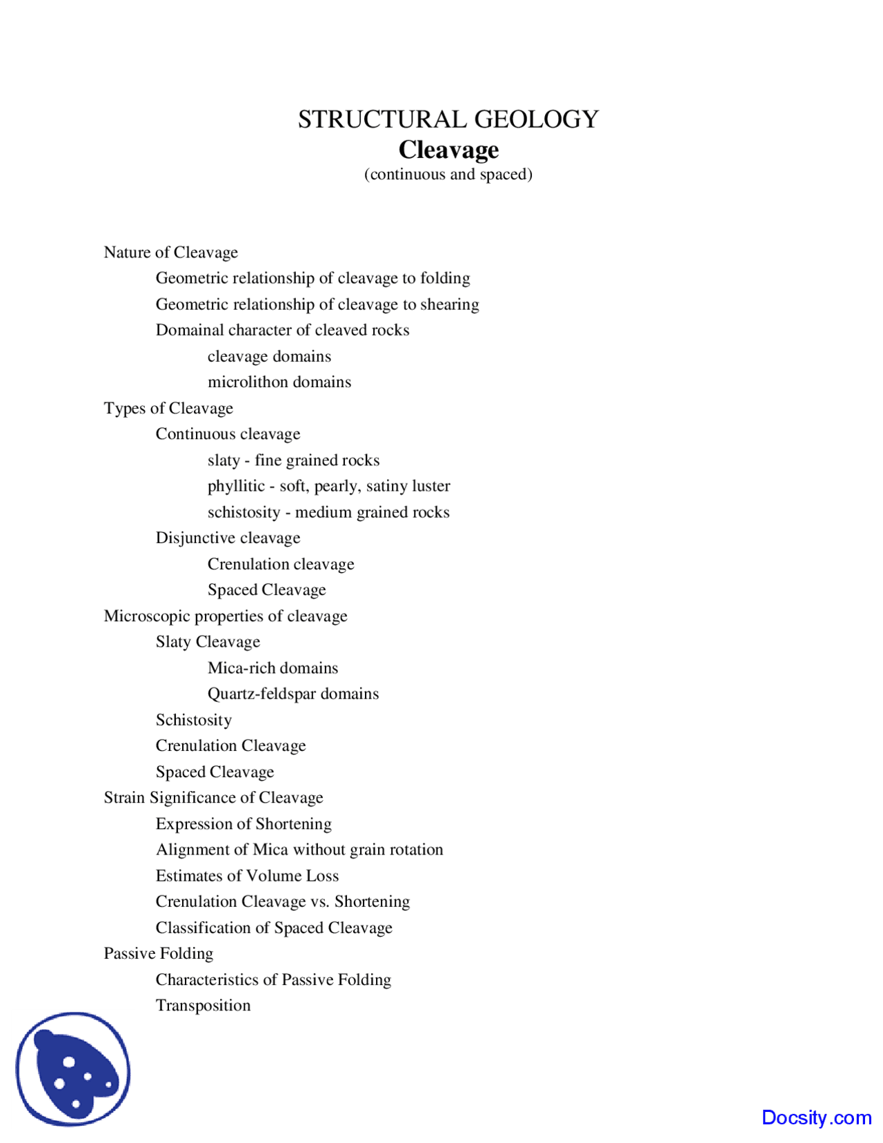 Cleavage Field Geology Lecture Notes Docsity