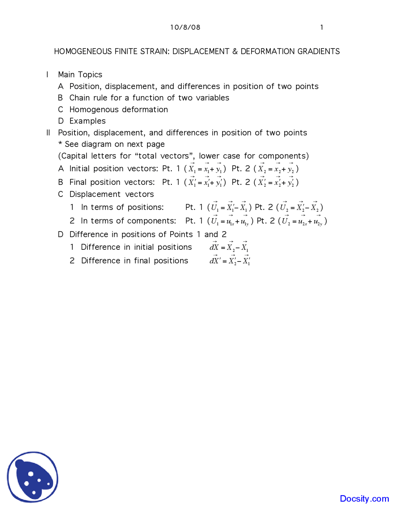 Displacement Field Geology Lecture Notes Docsity