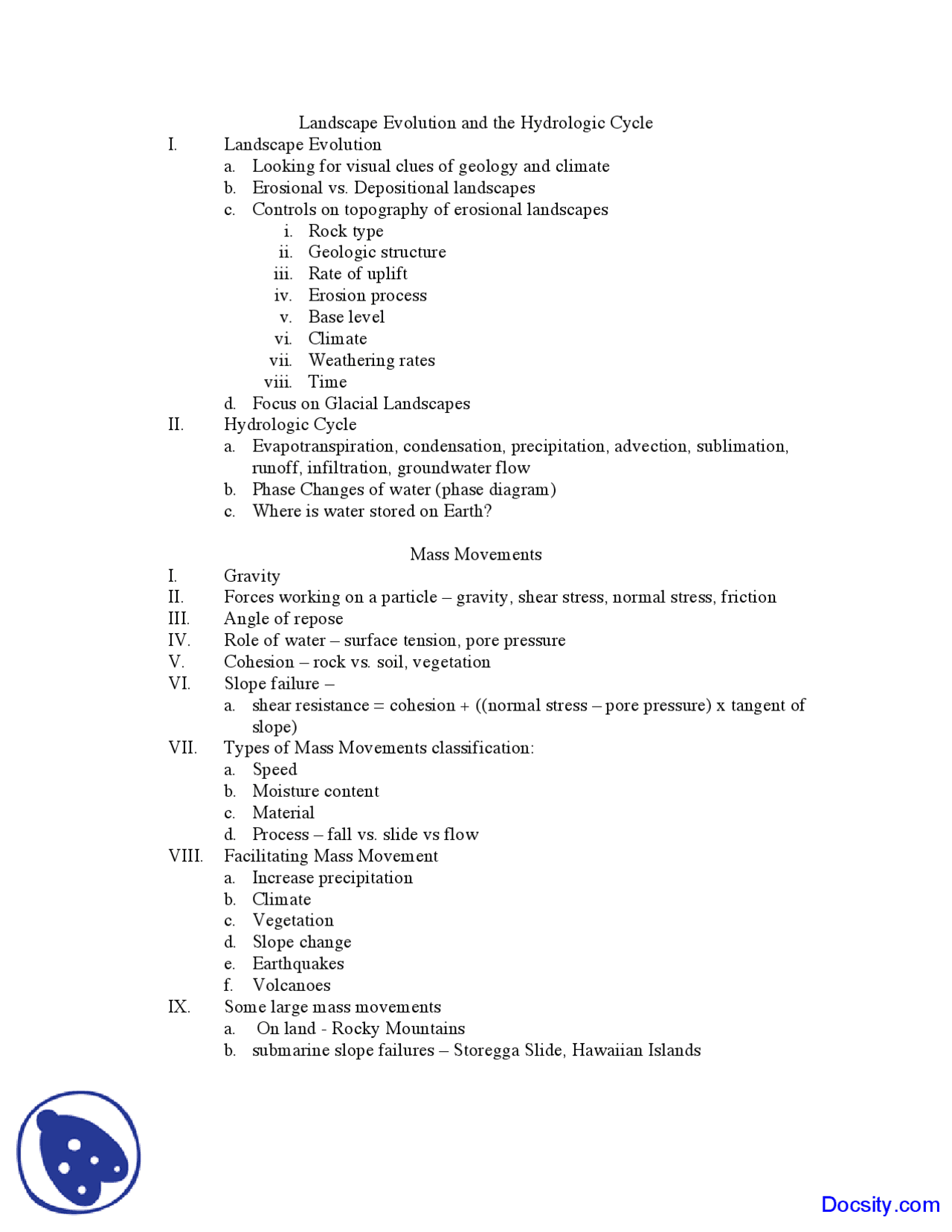 Landscape Evolution General Geology Lecture Notes Docsity