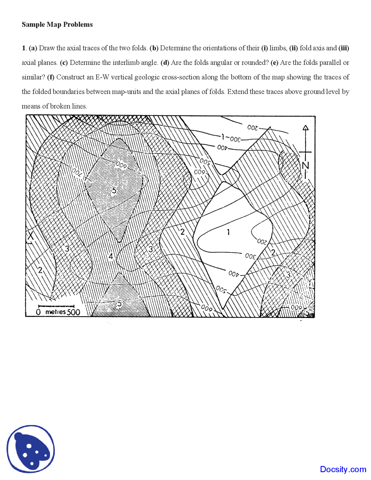 Sample Map Problems - Field Geology - lecture notes - Docsity