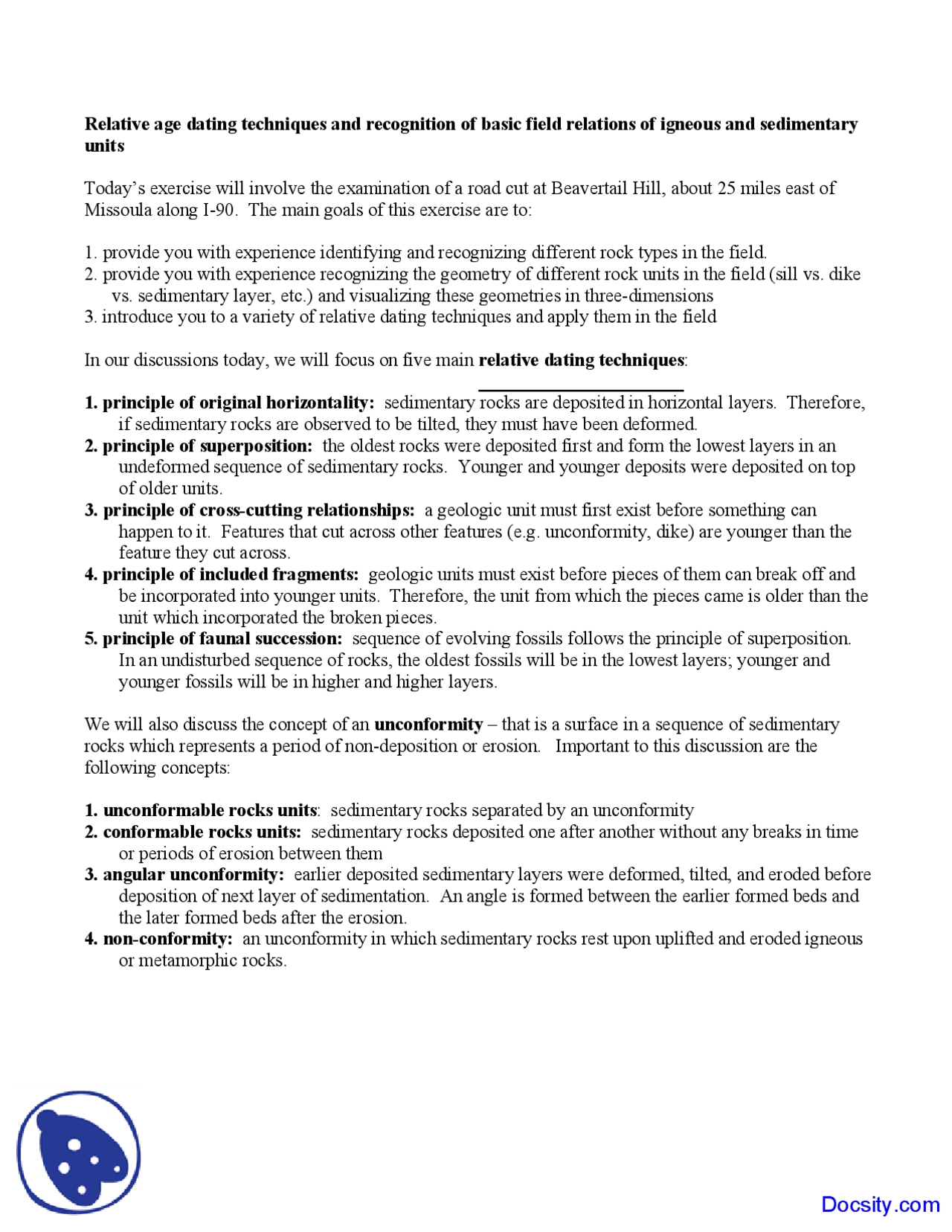Sedimentary Units Field Geology Lecture Notes Docsity