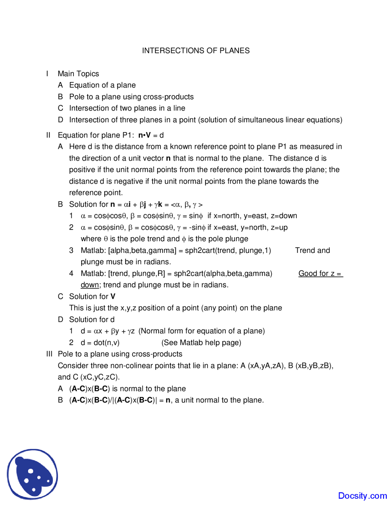 Intersection Field Geology Lab Handouts Docsity