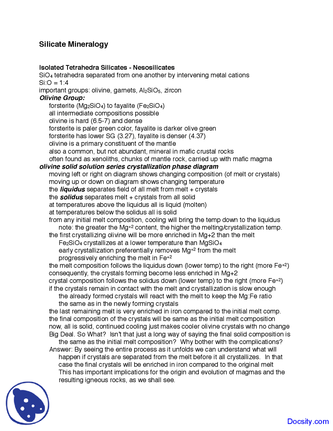 Isolated Tetrahedra Silicates Mineral Deposits Lecture Notes Docsity
