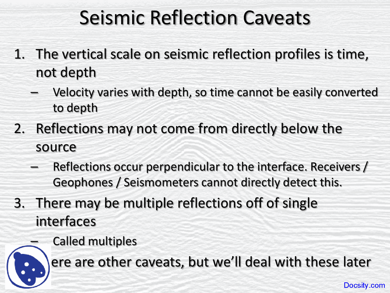 Seismic Reflection Caveats Seismology Lecture Slides Docsity
