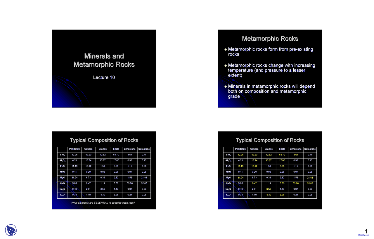 Metamorphic Minerals Mineral Deposits Lecture Slides Docsity