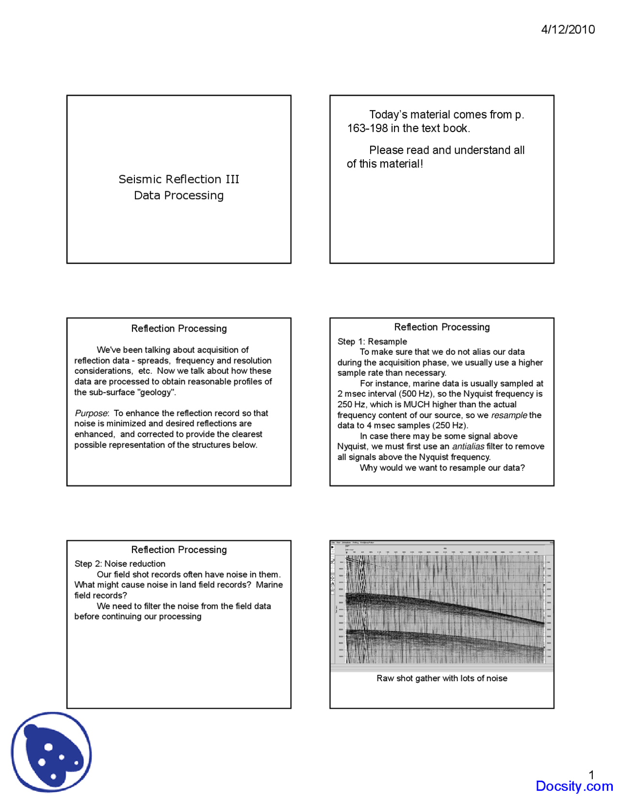 Processing Data Seismology Lecture Slides Docsity