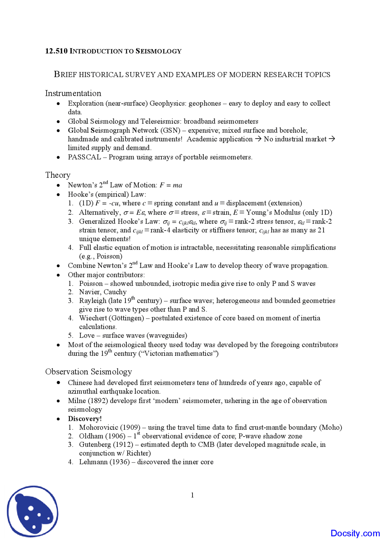 Exploration Seismology Lecture Notes Docsity