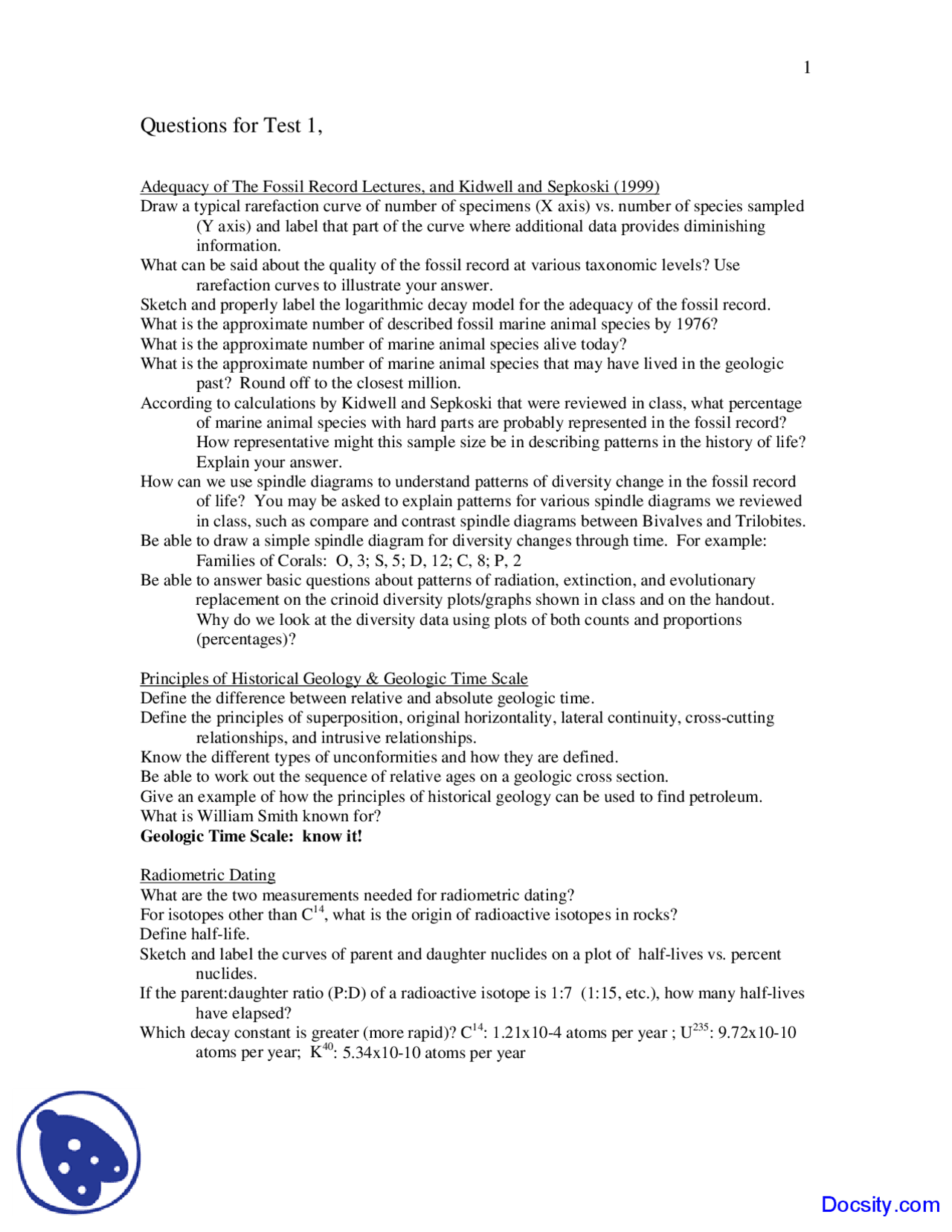 Fossil Record Paleontology Exam Docsity