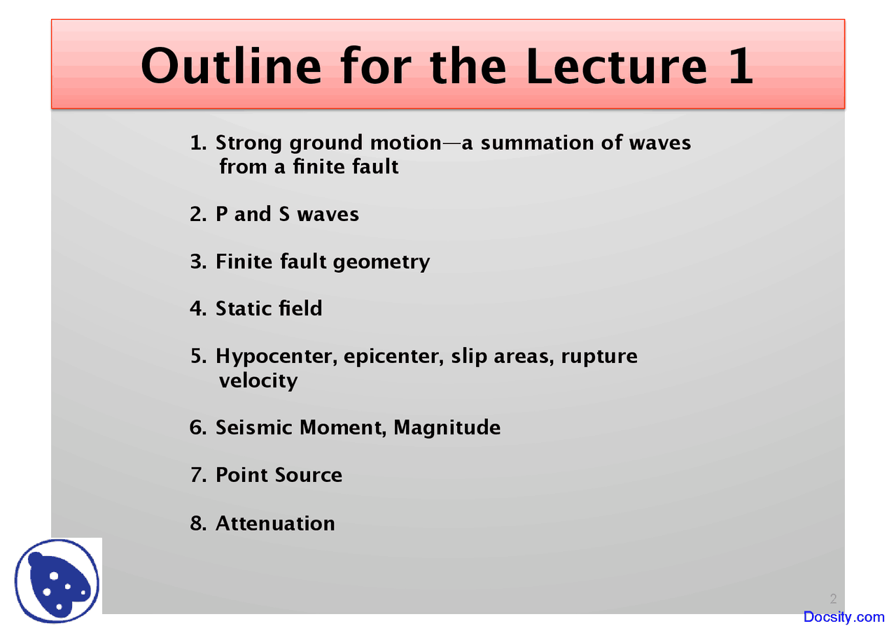 Finite Fault Geometry Seismology Lecture Slides Docsity