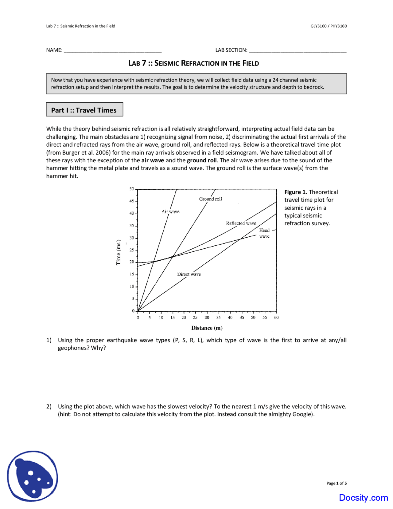 Seismic Refraction Seismology Lab Notes Docsity