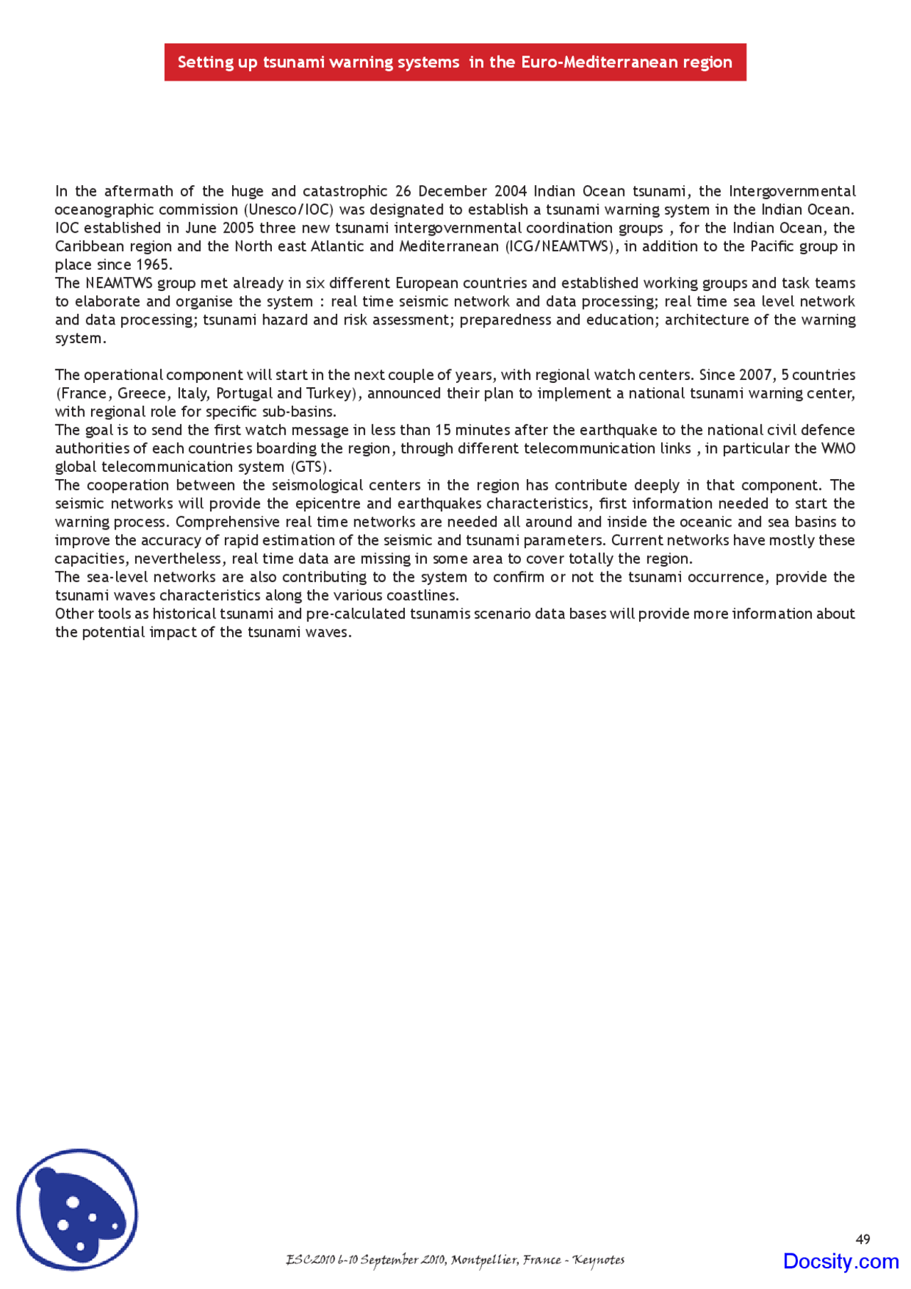 Tsunami Seismology Lecture Notes Docsity