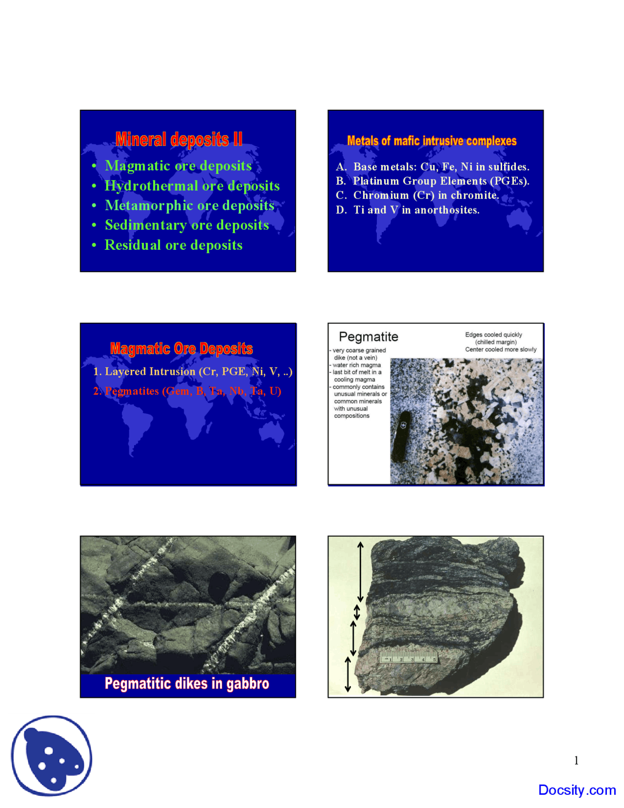 Magmatic Mineral Deposits Lecture Slides Docsity