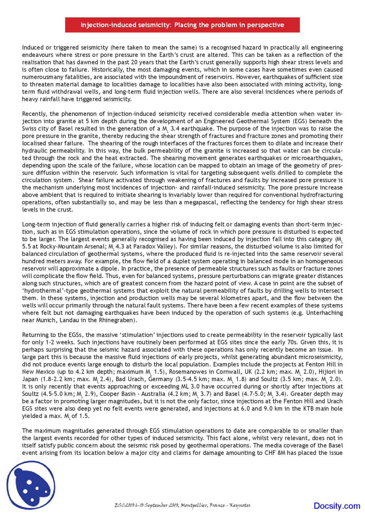 Injection Induced Seismicity Seismology Lab Notes Docsity