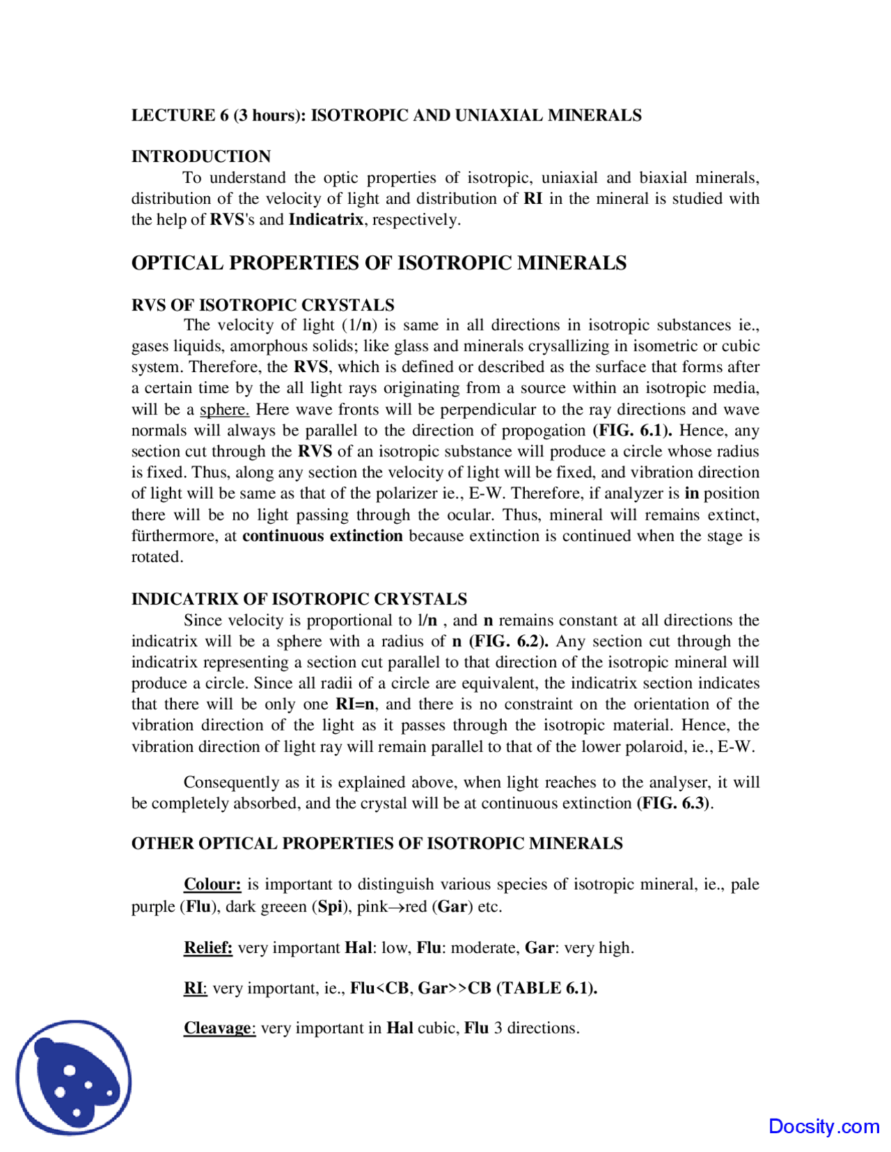 Isotropic And Uniaxial Minerals Mineral Deposits Lecture Notes