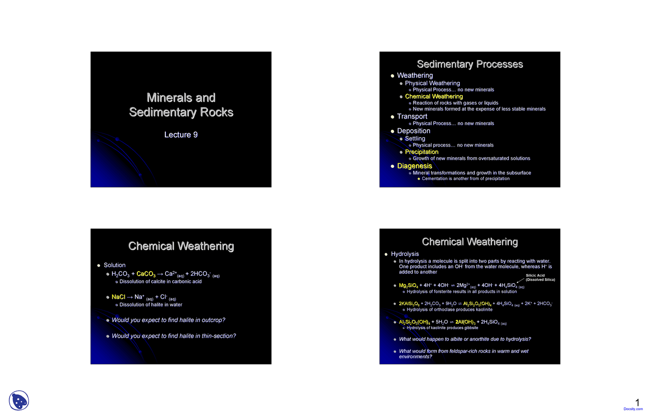 Sedimentary Minerals Mineral Deposits Lecture Slides Docsity