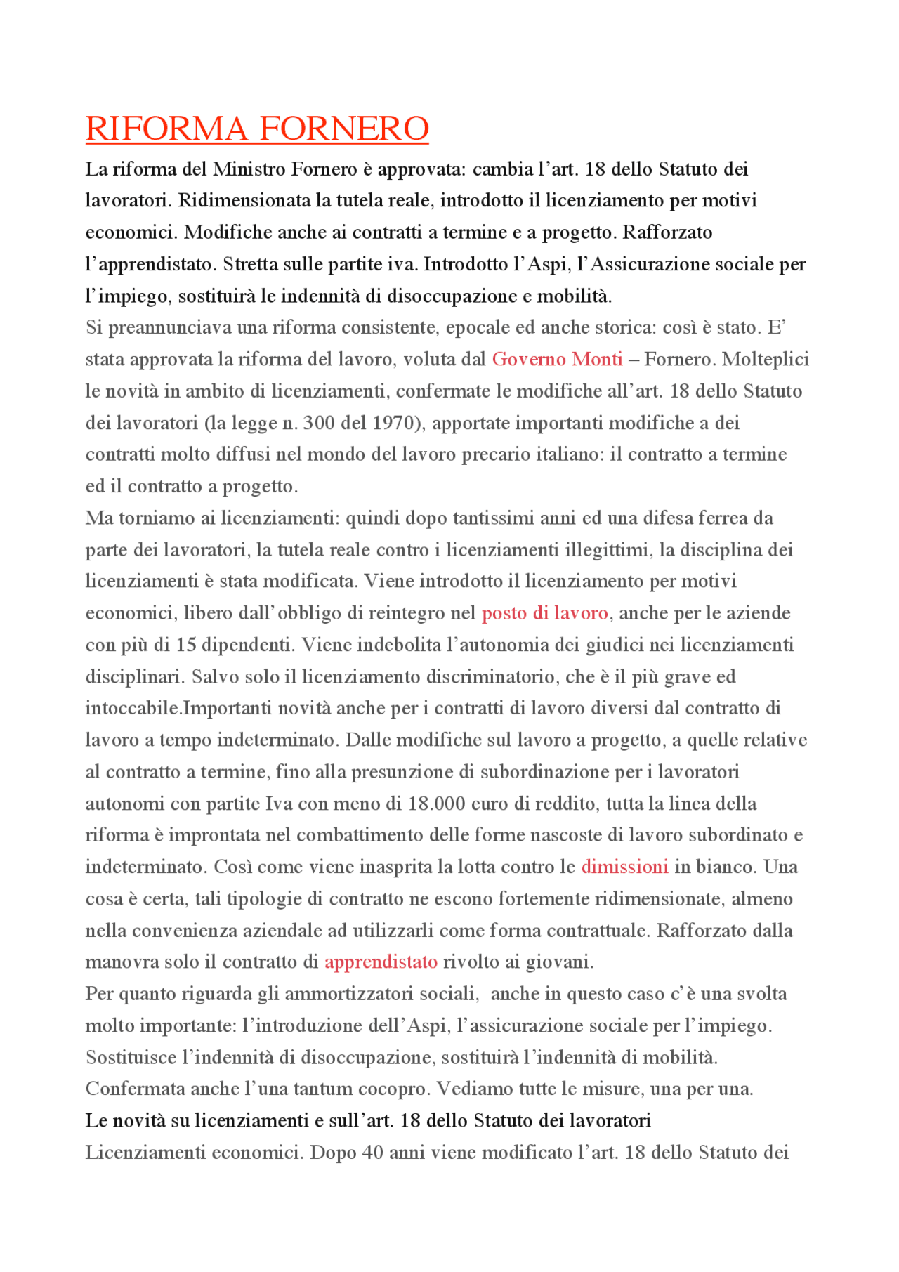Riforma Fornero Docsity