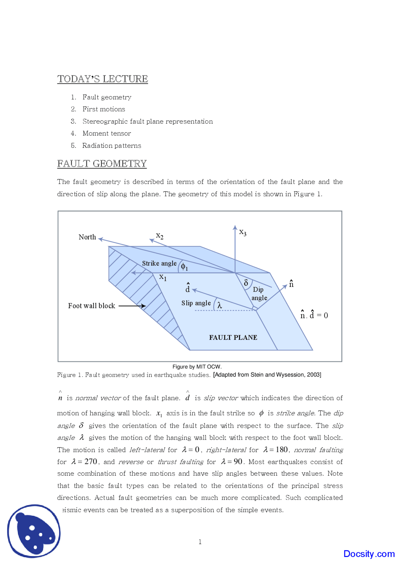Fault Geometry Two Seismology Lecture Notes Docsity