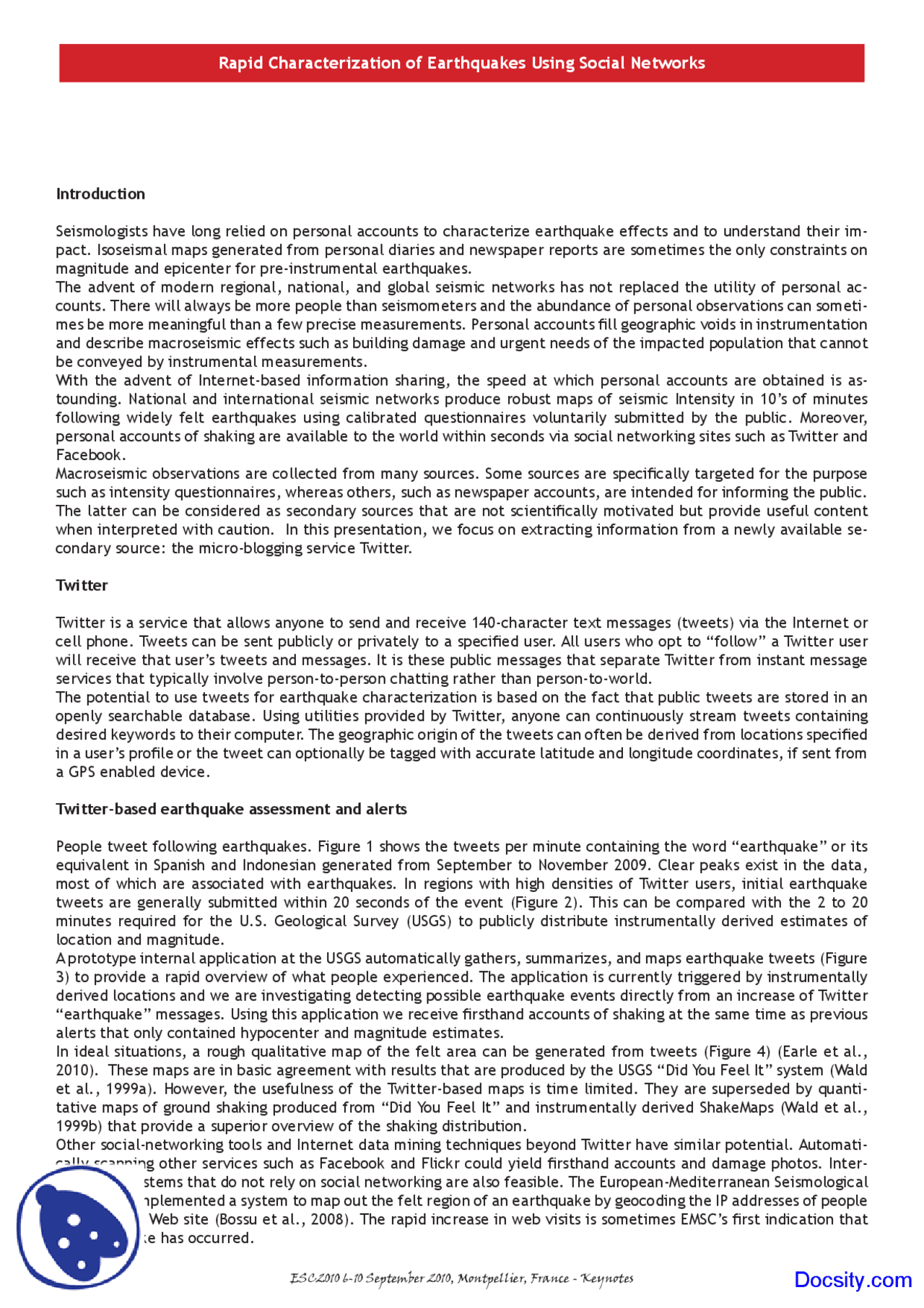Rapid Characterization Seismology Lecture Notes Docsity
