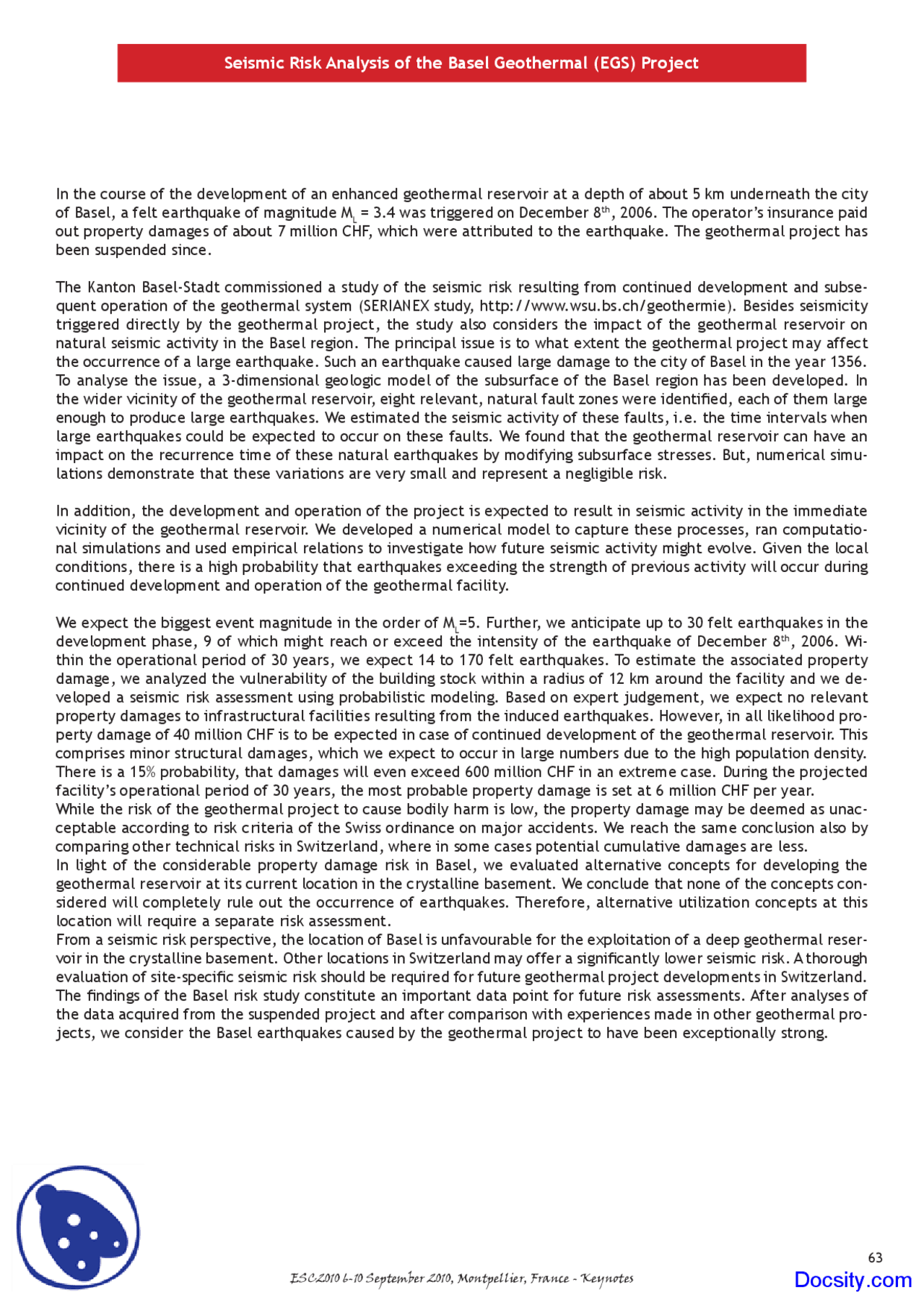 Seismic Risk Analysis Seismology Lecture Notes Docsity