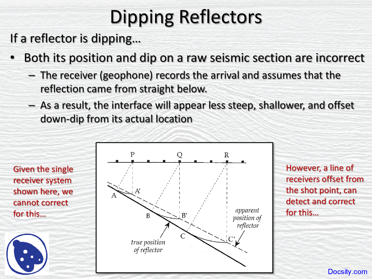 Dipping Reflectors - Seismology - Lecture Slides | Slides Geology - Docsity