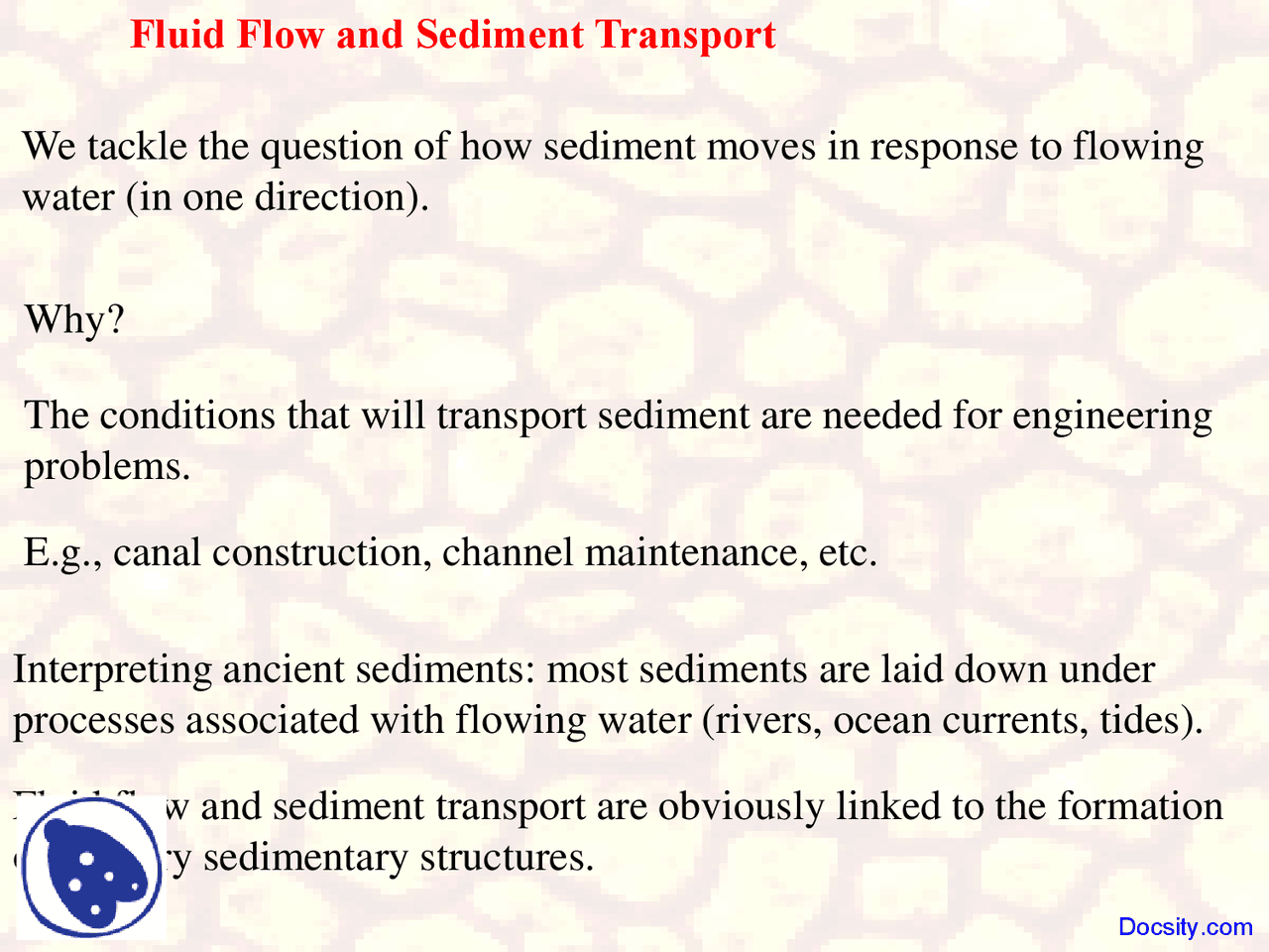 Fluid Flow Sedimentology Lecture Slides Slides Geology Docsity