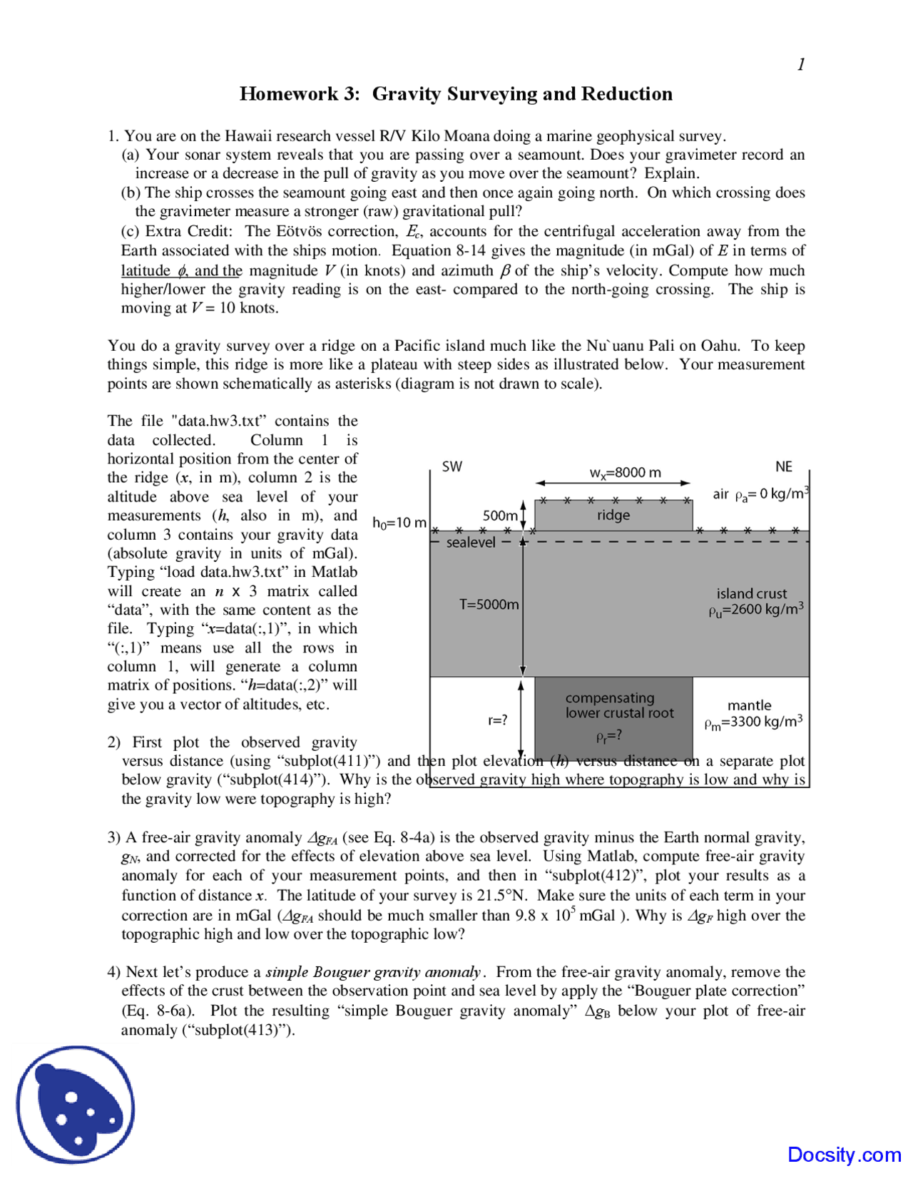 Gravity Surveying - Seismology - Home Work - Docsity