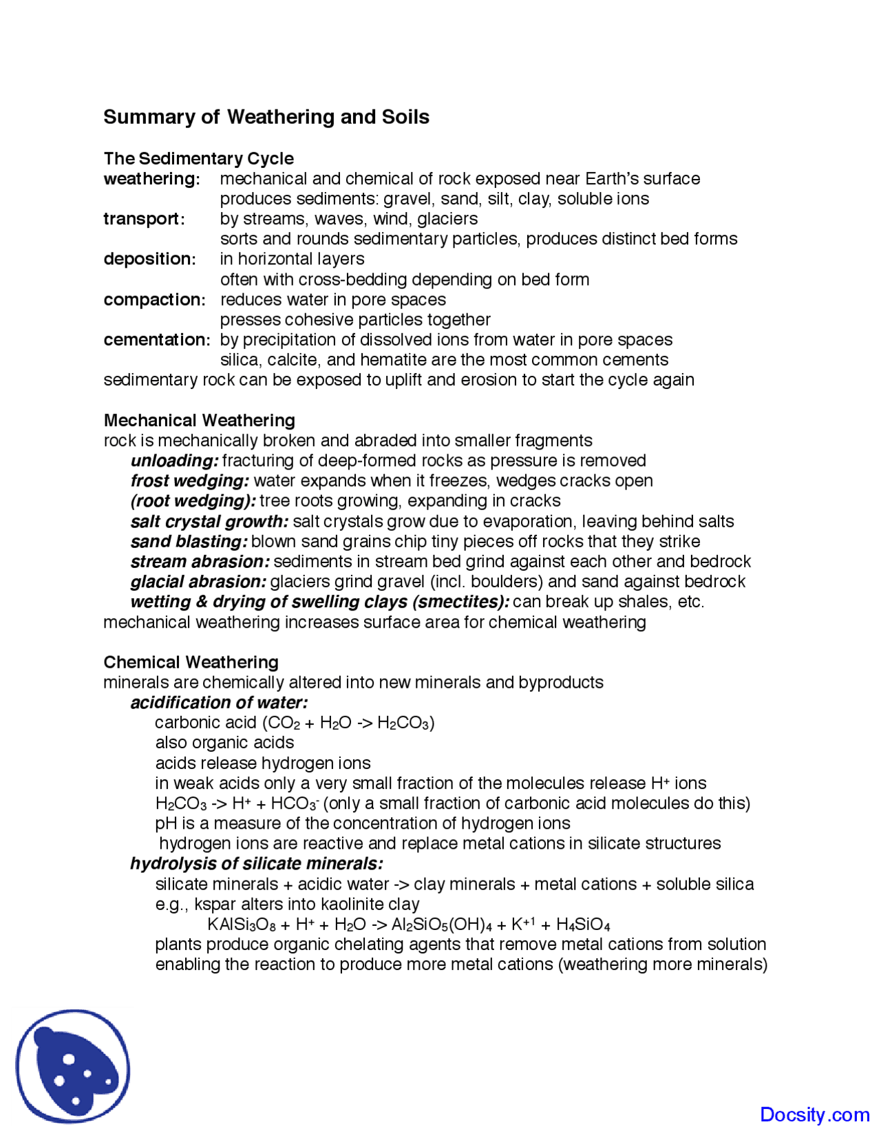 The Sedimentary Cycle Mineral Deposits Lecture Notes Docsity