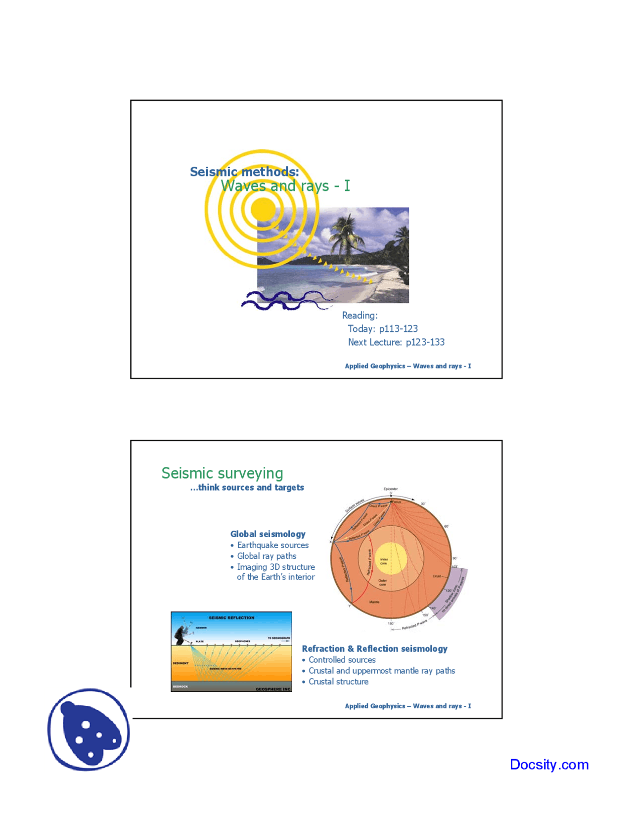 Waves And Rays Seismology Lecture Slides Docsity
