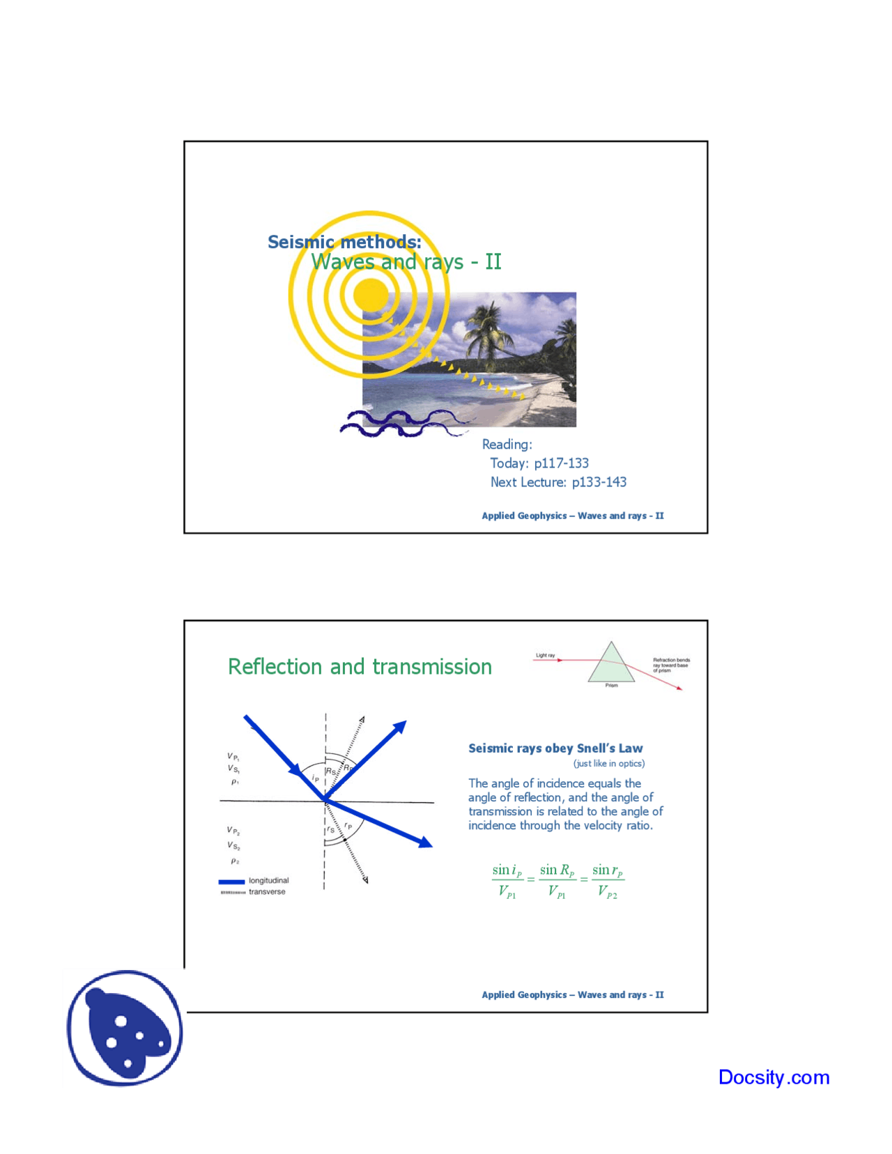 Reflection And Transmission Seismology Lecture Slides Slides
