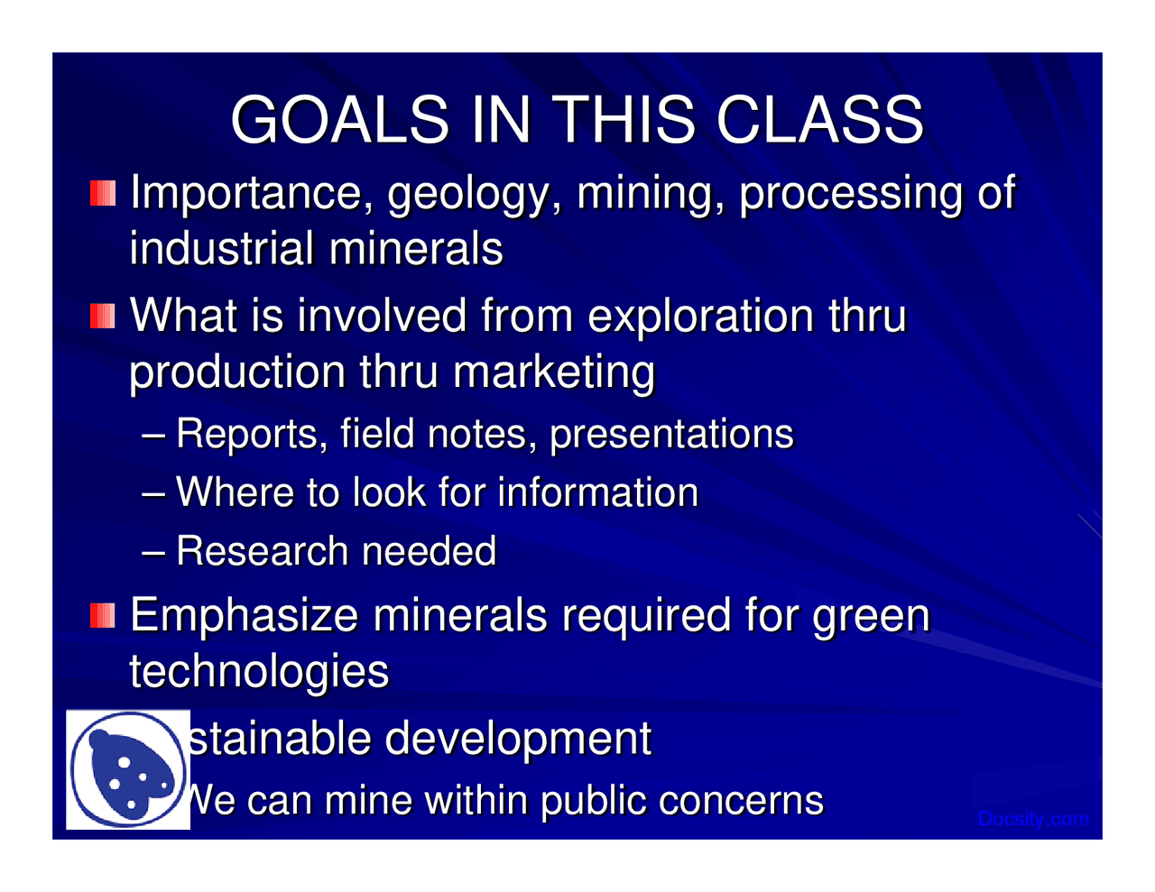 Industrial Mineral Goals - Mineral Deposits - Lecture Slides - Docsity