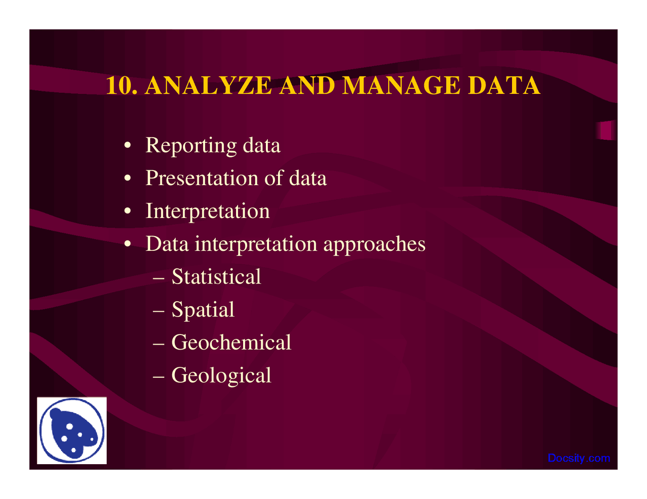 Analyze and Manage Data - Mineral Deposits - Lecture Slides - Docsity