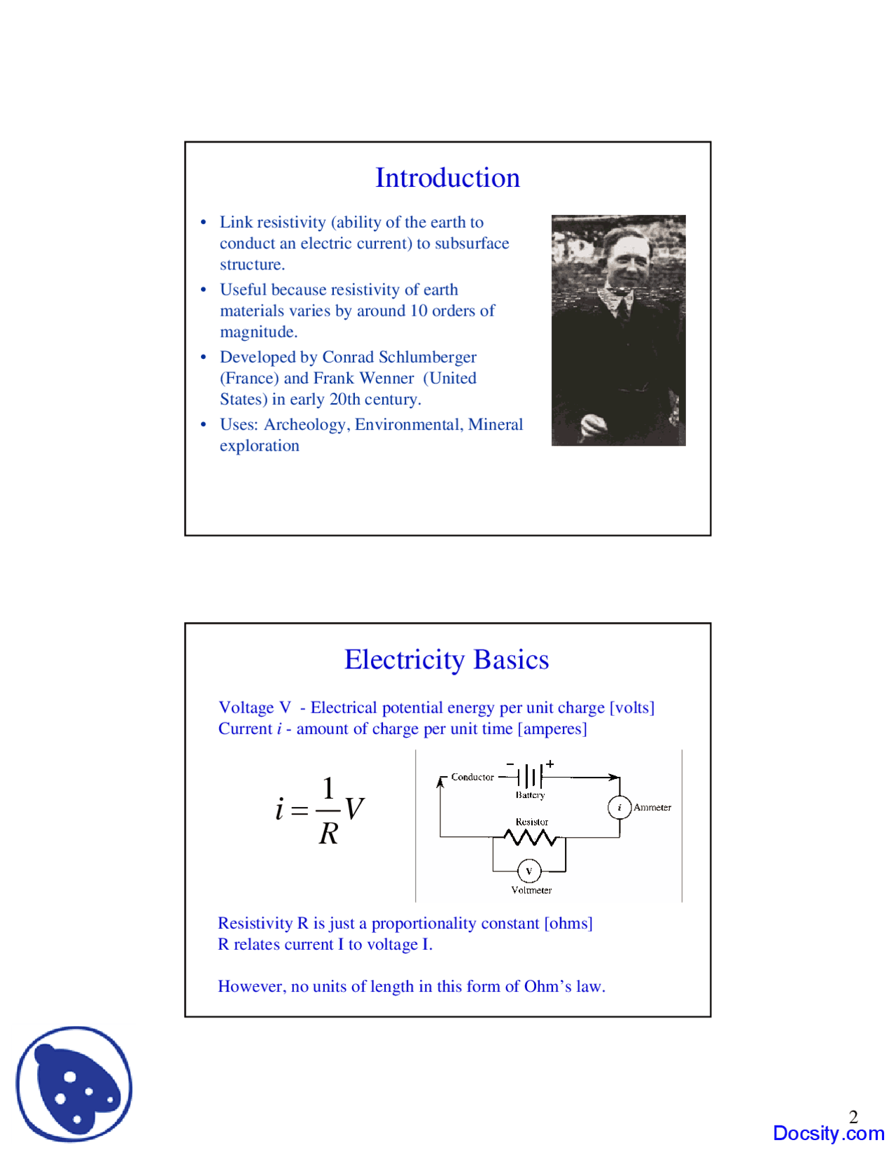Link Resistivity Seismology Lecture Slides Docsity