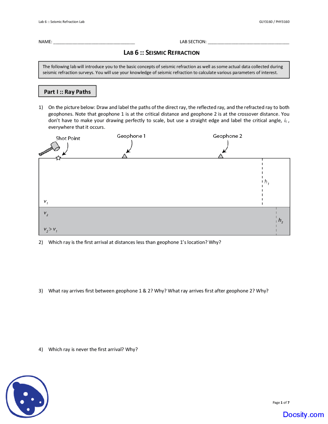 Ray Paths Seismology Lab Notes Docsity