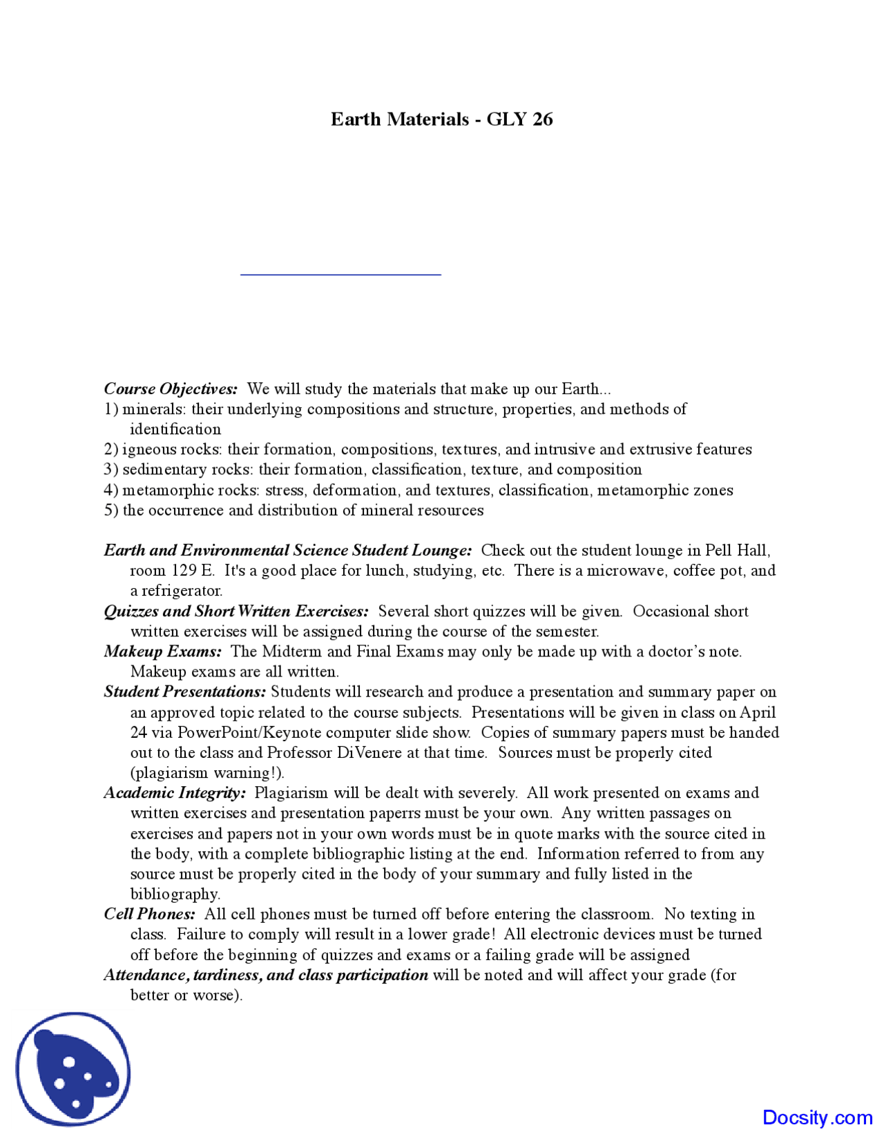 Earth And Environmental Science Mineral Deposits Lecture Notes